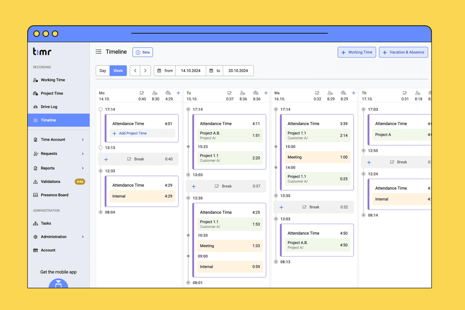 New design & new features - timr online time tracking