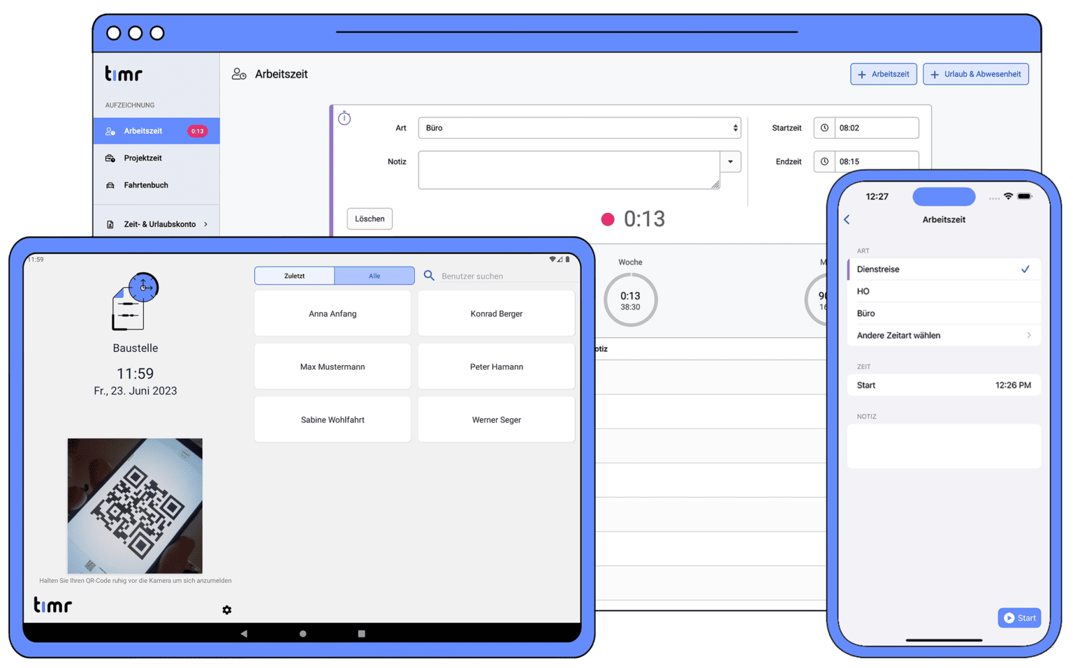 Elektronische Arbeitszeiterfassung für Unternehmen - timr