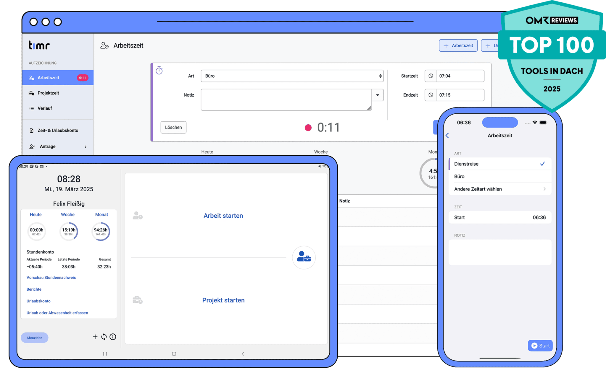 Elektronische Arbeitszeiterfassung für Unternehmen - timr